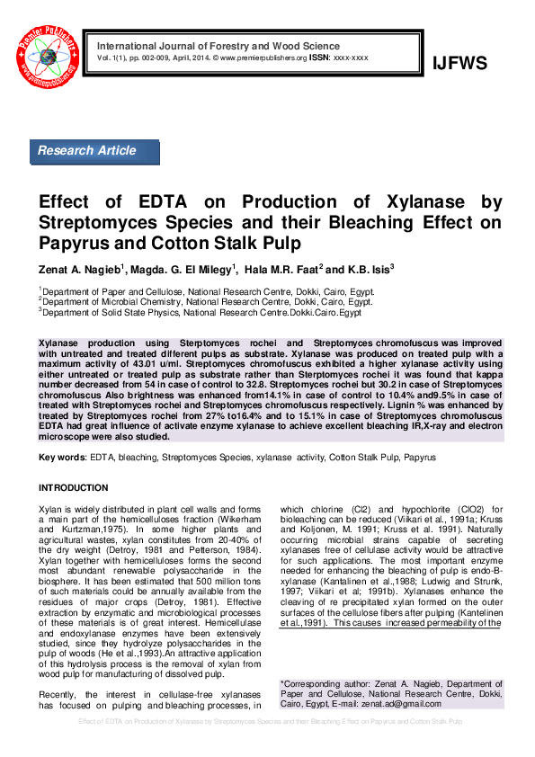 (PDF) Effect of EDTA on production of xylanase by Streptomyces species and their bleaching ...