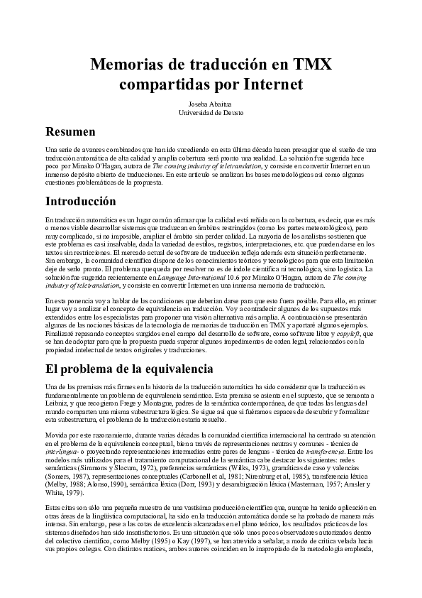 (DOC) Memorias De Traducción En TMX Compartidas Por Internet