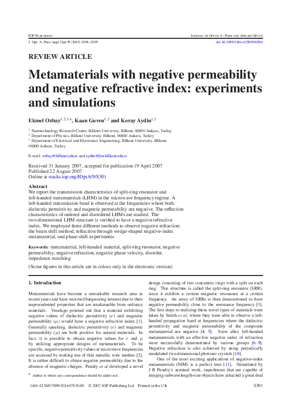 (PDF) Metamaterials With Negative Permeability and Negative Refractive ...
