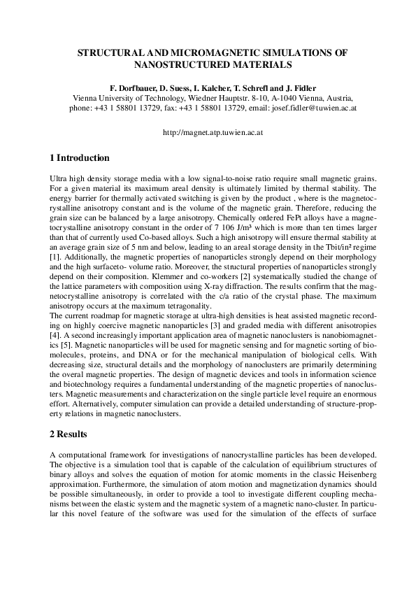 (PDF) STRUCTURAL AND MICROMAGNETIC SIMULATIONS OF NANOSTRUCTURED MATERIALS