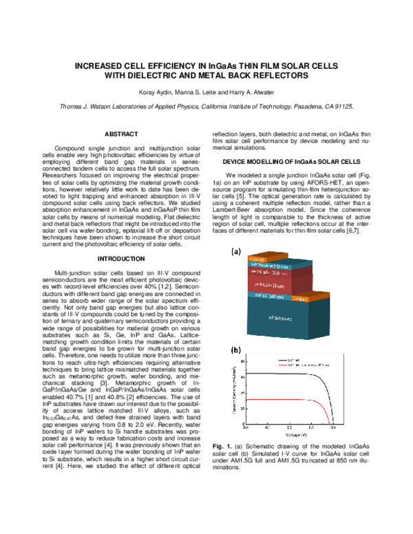 (PDF) Increased Cell Efficiency In InGaAs Thin Film Solar Cells With ...