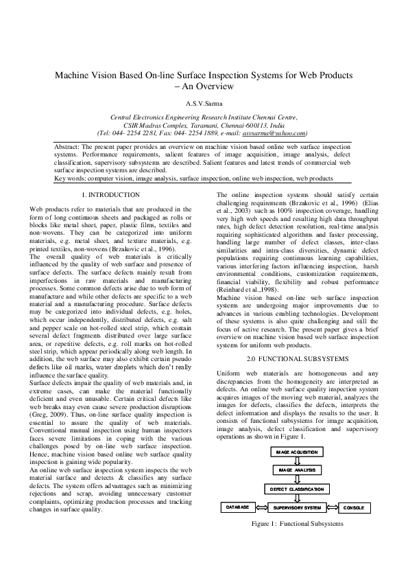 (PDF) Machine Vision Based On-line Surface Inspection Systems for Web ...