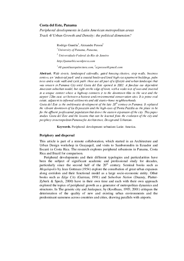 (PDF) Costa del Este, Panama. Peripheral developments in Latin America