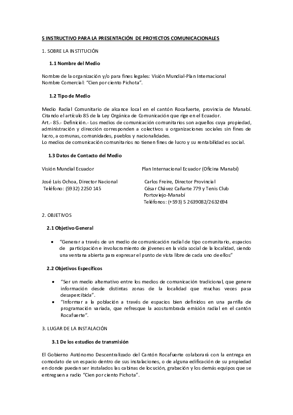 (DOC) Instructivo para la presentacion de proyectos comunicacionales