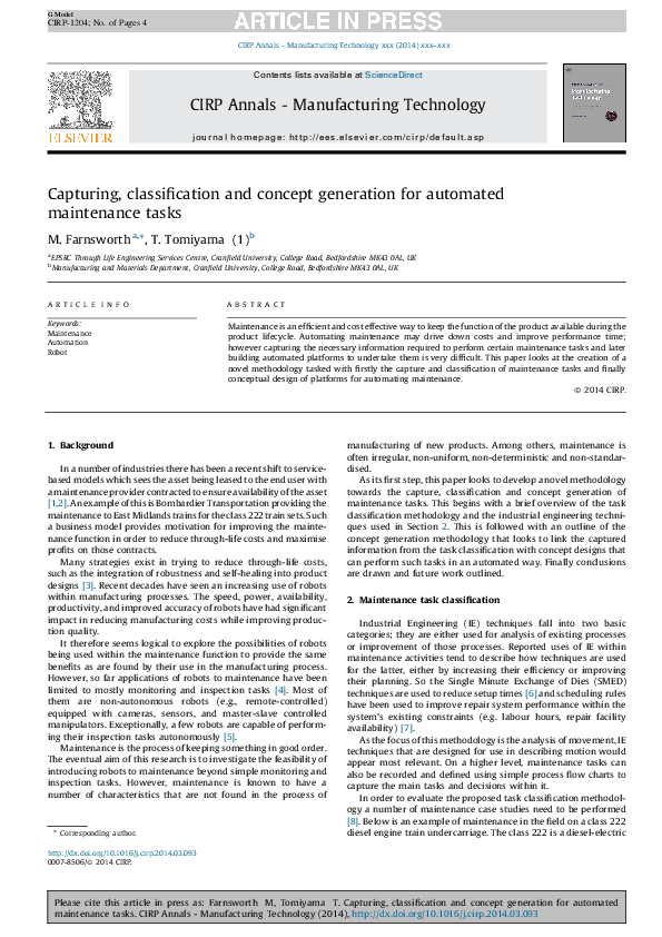 (PDF) Capturing, classification and concept generation for automated maintenance tasks