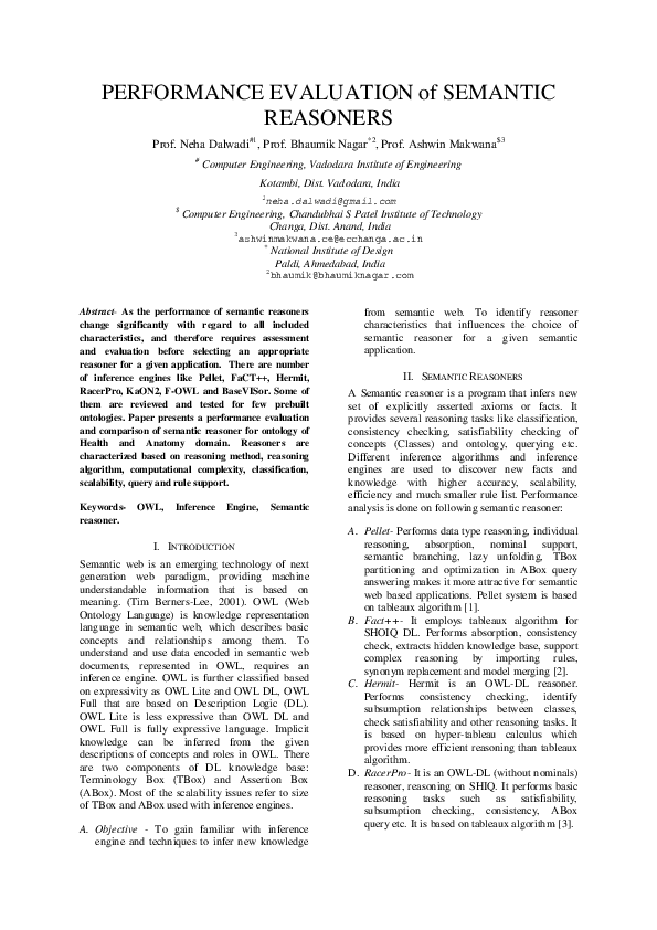 (PDF) Performance evaluation of Semantic Reasoner (Comad 13)