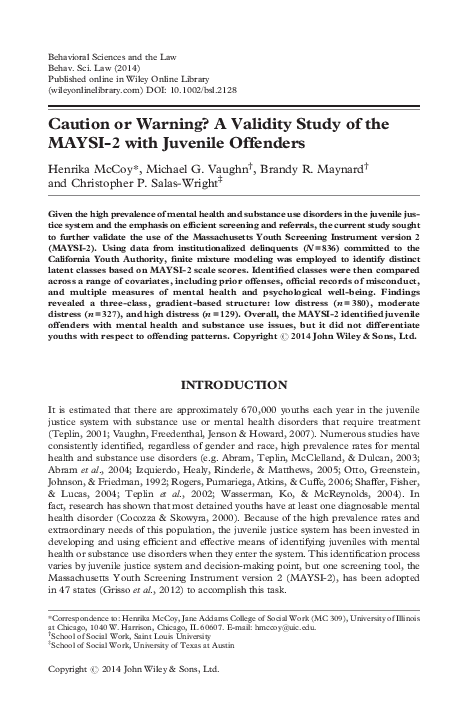 (PDF) Caution or Warning? A Validity Study of the MAYSI-2 with Juvenile ...