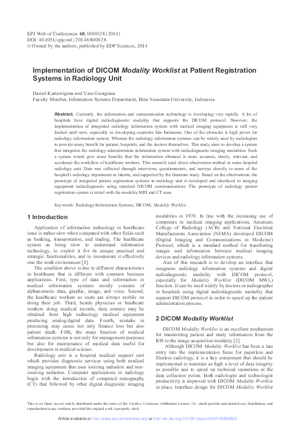 (PDF) Implementation of DICOM Modality Worklist at Patient Registration ...