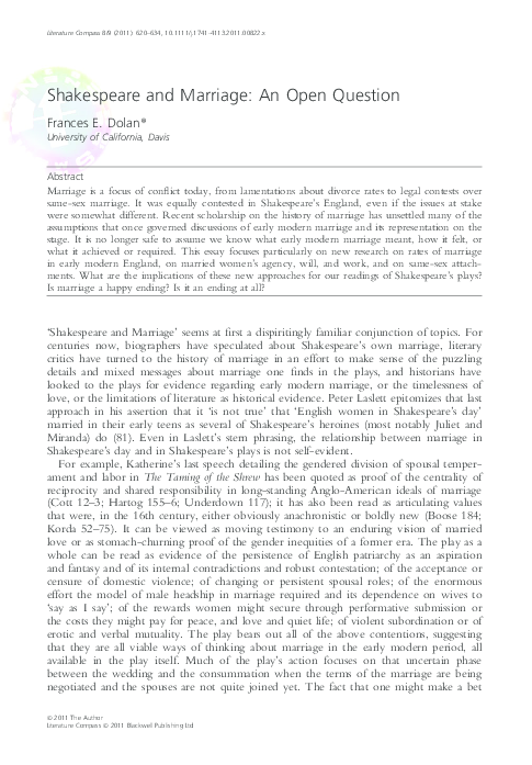 (PDF) “Shakespeare and Marriage: An Open Question,” Literature Compass ...