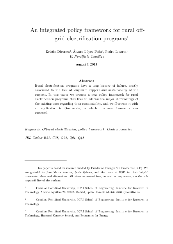 (PDF) An integrated policy framework for off-grid rural electrification ...