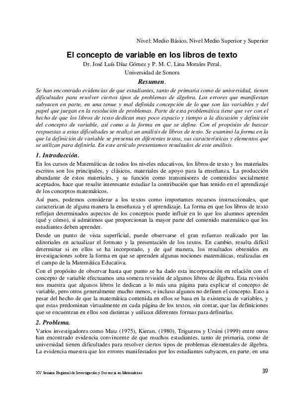 (PDF) El concepto de variable en los libros de texto
