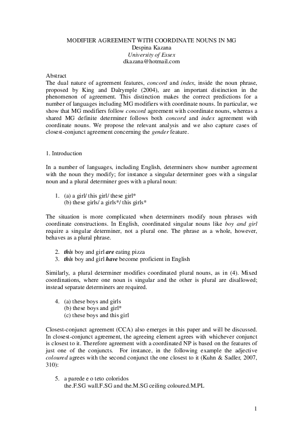 (PDF) Modifier Agreement with Coordinate Nouns in MG