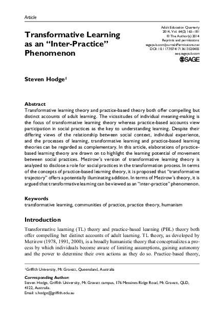 (PDF) Transformative Learning as an "Inter-Practice" Phenomenon