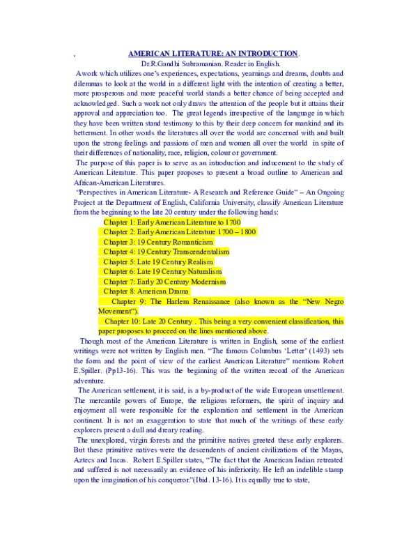 (DOC) Introduction to American Literature