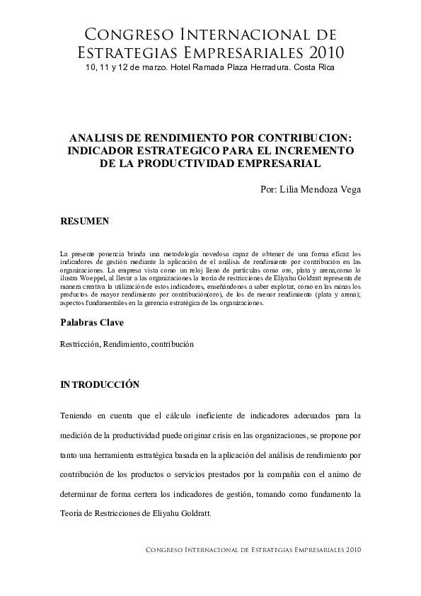 (PDF) ANALISIS DE RENDIMIENTO POR CONTRIBUCION: INDICADOR ESTRATEGICO ...