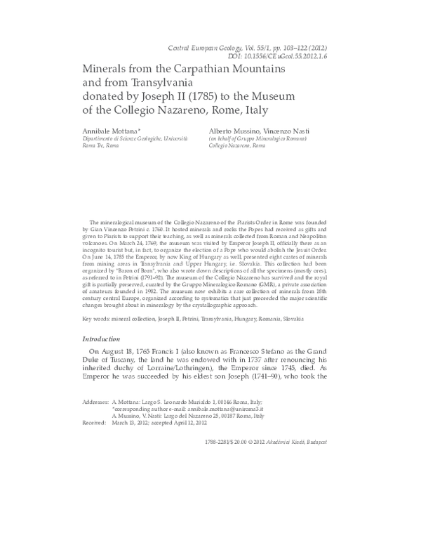 (PDF) The mineralogical museum of the Collegio Nazareno of the Piarists ...