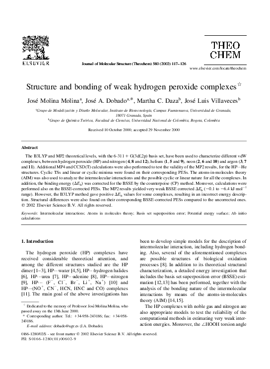 (PDF) Structure and Bonding of Weak Hydrogen Peroxide Complexes* 1