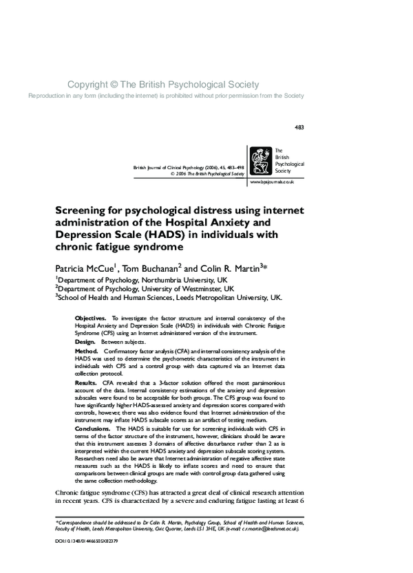 (PDF) Screening for Psychological Distress Using Internet ...
