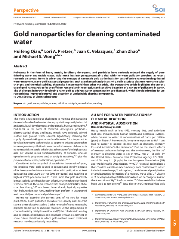 (PDF) Gold nanoparticles for cleaning contaminated water