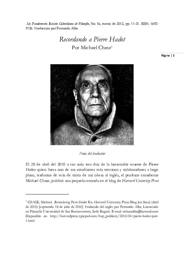 (PDF) Recordando a Pierre Hadot