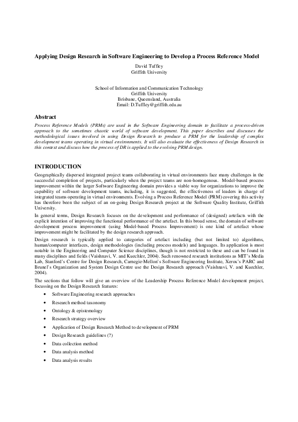 (PDF) Applying Design Research in Software Engineering to Develop a ...