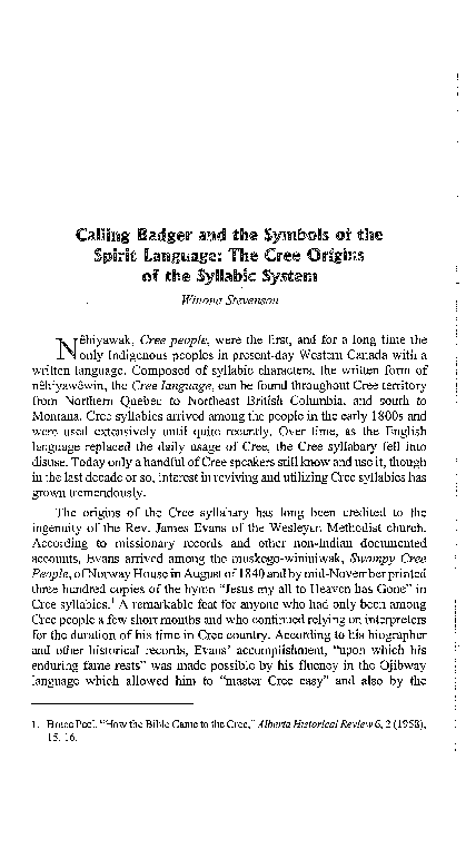 (PDF) Calling Badger and the Symbols of the Spirit Language: The Cree ...