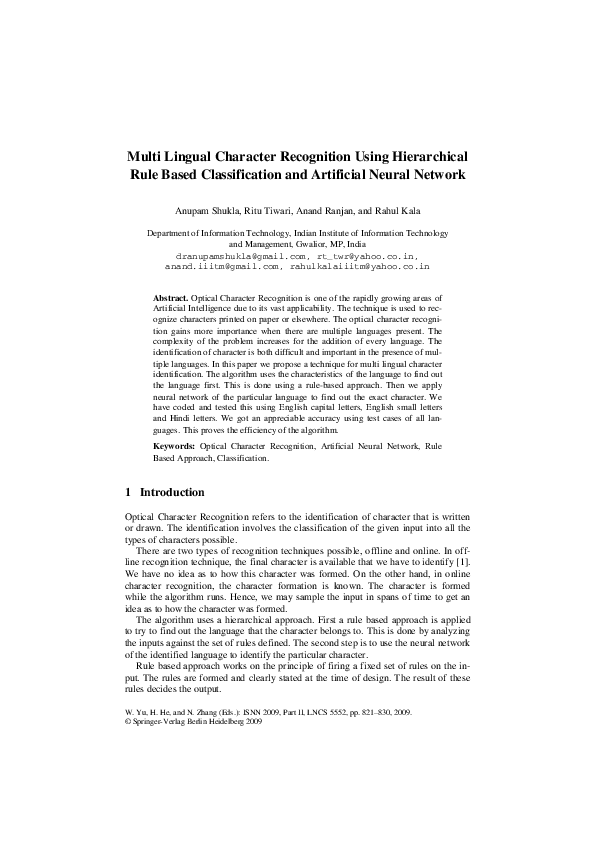 Pdf Multi Lingual Character Recognition Using Hierarchical Rule Based