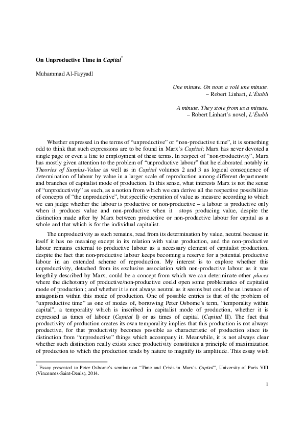 (PDF) On Unproductive Time in Capital