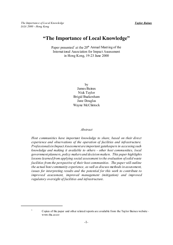 (PDF) The Importance of Local Knowledge