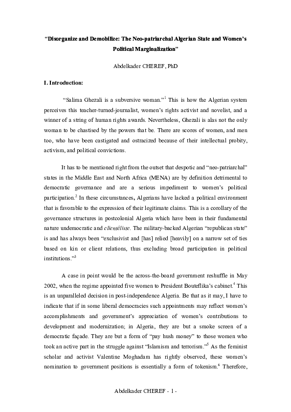 (PDF) Disorganize and Demobilize: The Neo-Patriarchal Algerian State ...