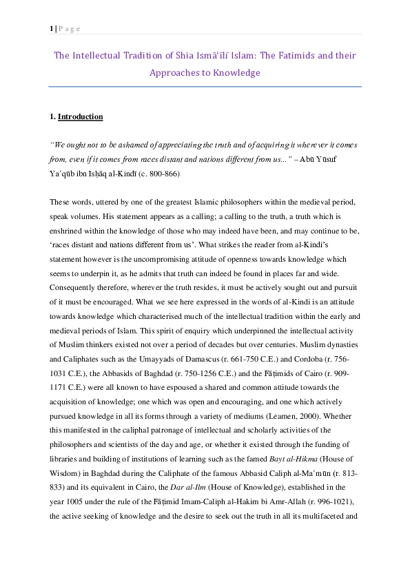 (PDF) The Intellectual Tradition of Shia Ismāʿīlī Islam: The Fatimids ...