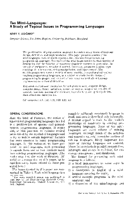 (PDF) Ten Mini-Languages: A Study of Topical Issues in PPogPamming ...