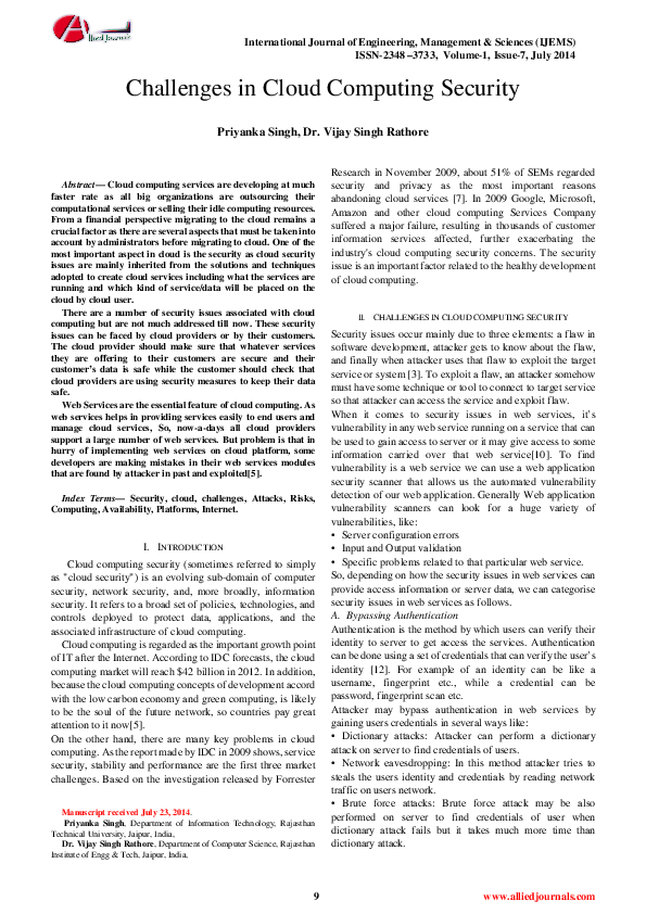 Pdf Challenges In Cloud Computing Security