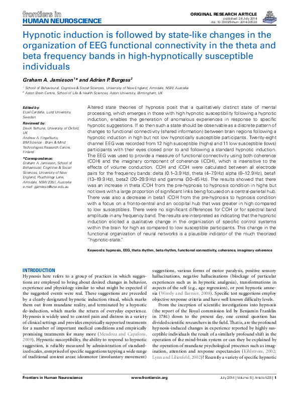 (PDF) Hypnosis induces a changed composition of brain oscillations in ...