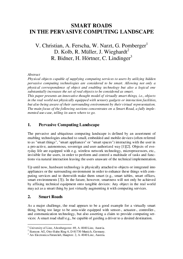 (PDF) SMART ROADS IN THE PERVASIVE COMPUTING LANDSCAPE | Christopher ...