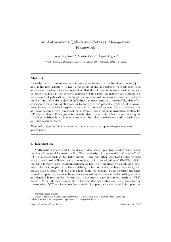 Pdf An Autonomous Qoe Driven Network Management Framework Martin