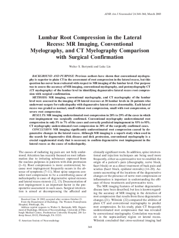 (PDF) Lumbar Root Compression in the Lateral Recess: MR Imaging ...