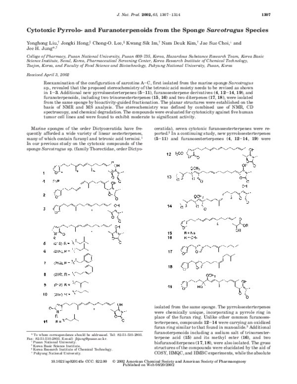 (PDF) Cytotoxic pyrrolo- and furanoterpenoids from the sponge sarcotragus species