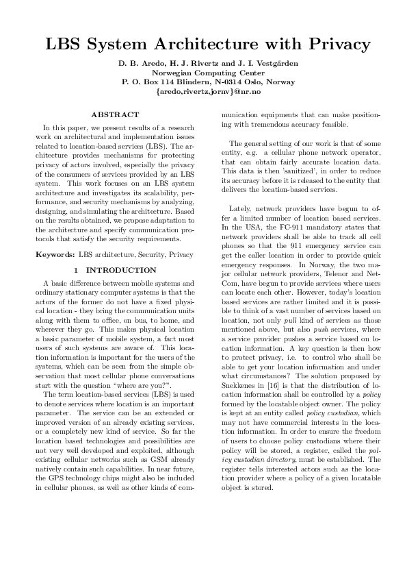 (PDF) LBS System Architecture with Privacy