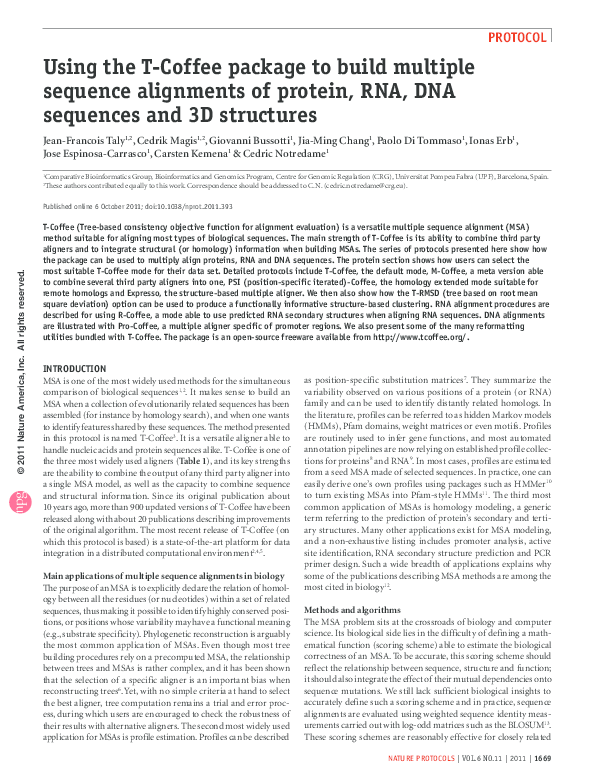 Pdf Using The T Coffee Package To Build Multiple Sequence Alignments