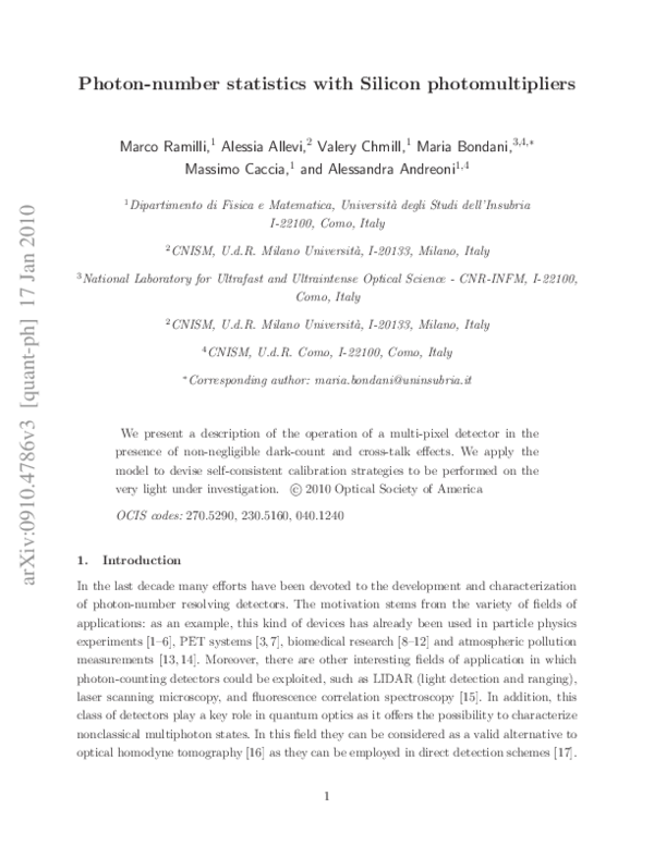(PDF) Photon-number statistics with silicon photomultipliers