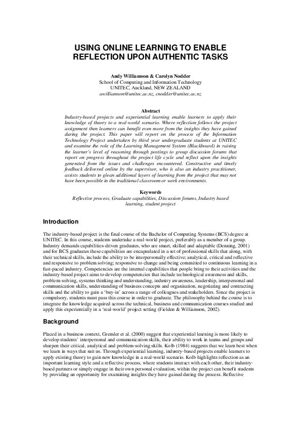 (PDF) Using Online Learning to Enable Reflection Upon Authentic Tasks