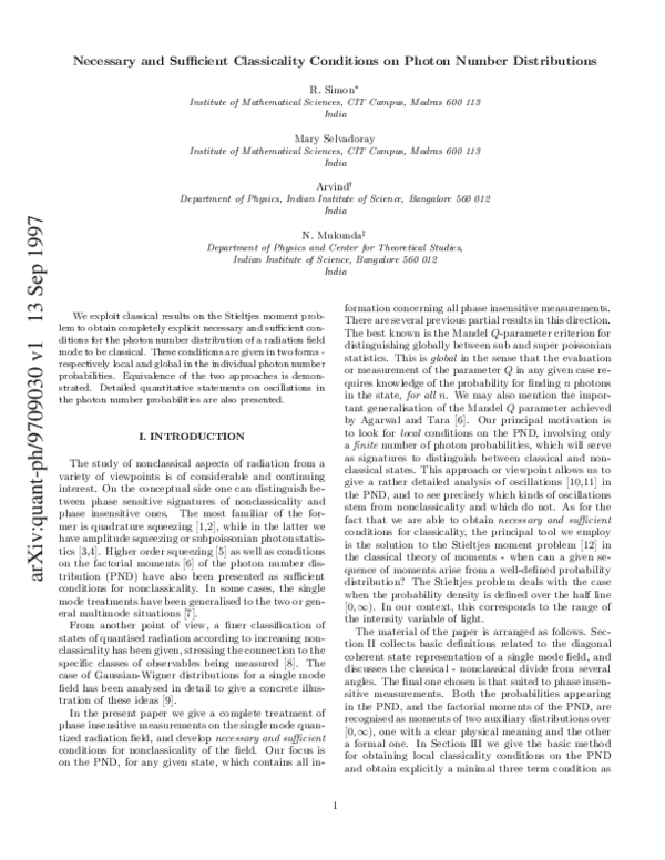 (PDF) Necessary and Sufficient Classicality Conditions on Photon Number Distributions