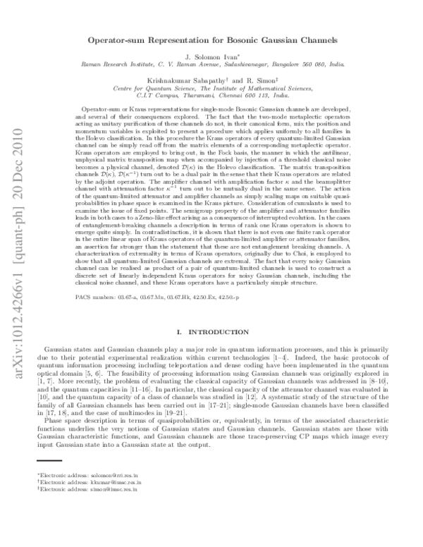 (PDF) Operator-sum Representation for Bosonic Gaussian Channels