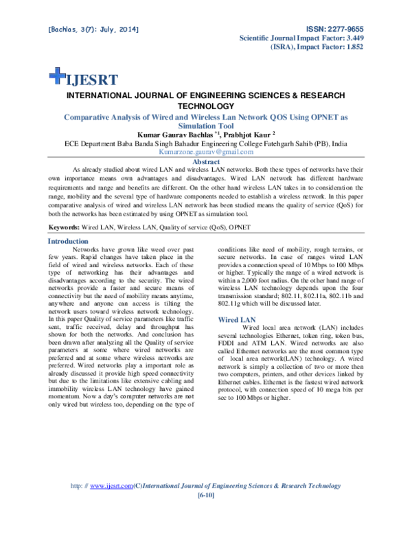 Pdf Comparative Analysis Of Wired And Wireless Lan Network Qos Using