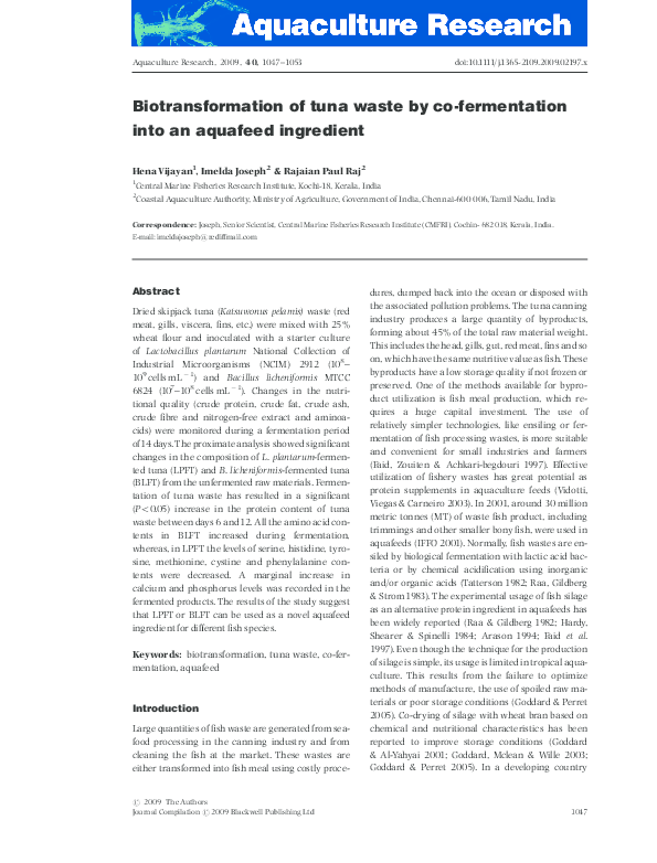 (PDF) Biotransformation of tuna waste by co-fermentation into an ...