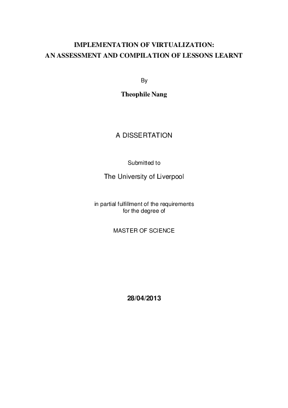 (PDF) IMPLEMENTATION OF VIRTUALIZATION: AN ASSESSMENT AND COMPILATION OF LESSONS LEARNT ...