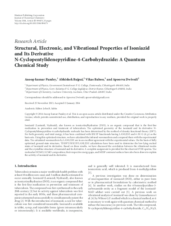 (PDF) Structural, Electronic, and Vibrational Properties of Isoniazid ...