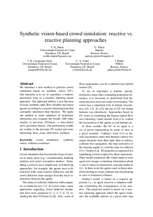 (PDF) Synthetic Vision-based Crowd Simulation: Reactive vs. Reactive ...