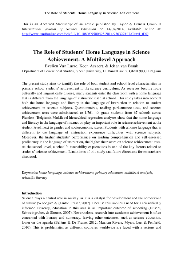 (PDF) The role of students' home language in science achievement: A ...